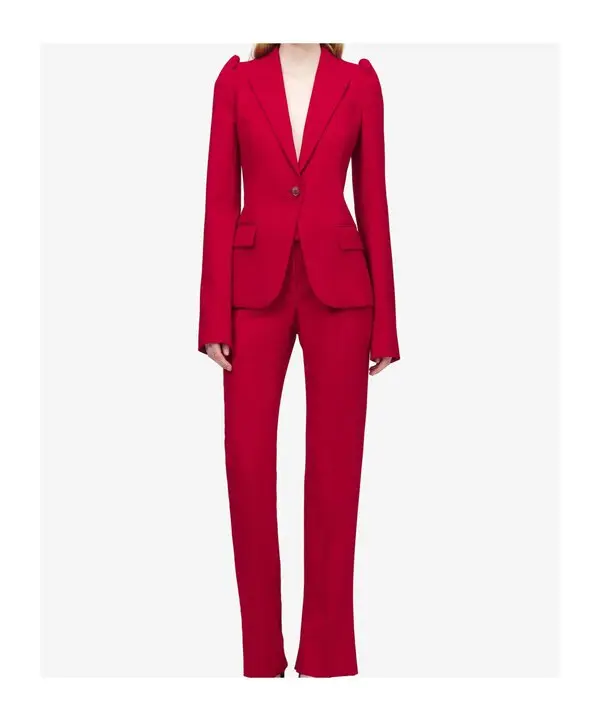 Alexander McQueen Single Breasted Blazer With T-bar Detail - Deep Red