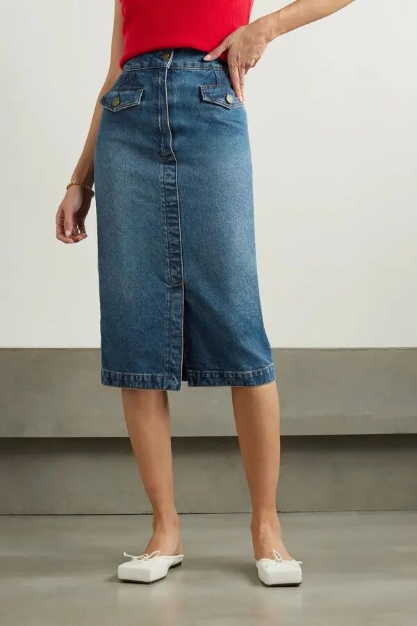 FRAME High-waist Buttoned Denim Skirt
