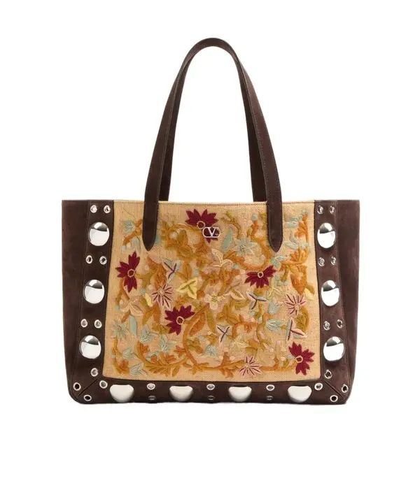 Valentino Garavani Vlogo Plaque Floral Embroidered Tote Bag