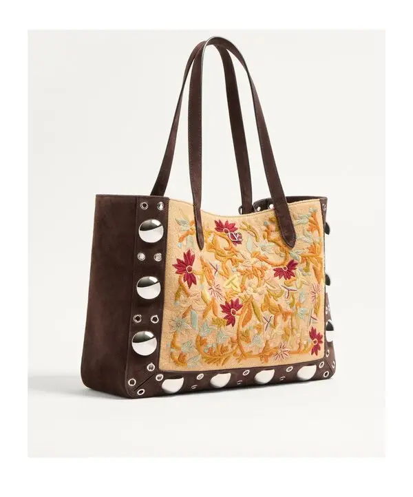Valentino Garavani Vlogo Plaque Floral Embroidered Tote Bag