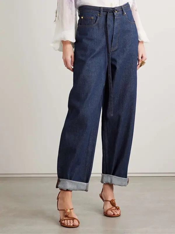 Zimmermann Illuminate Belted High-rise Barrel-leg Jeans