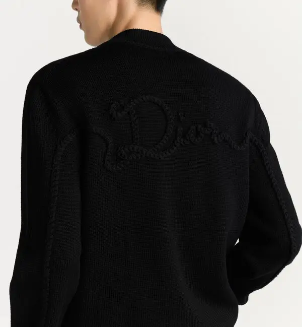 Dior Wool Knit Bomber Jacket With Ribbon Embroidery