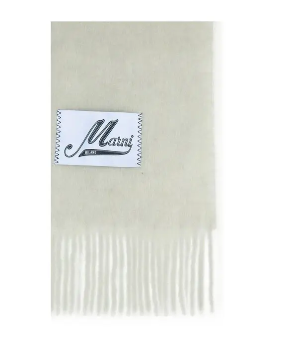 Marni Logo Patch Fringed-edge Scarf - Grey