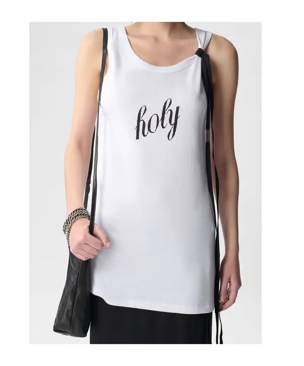 ANN DEMEULEMEESTER Seva Printed Tank Top With Detachable Ribbon - White