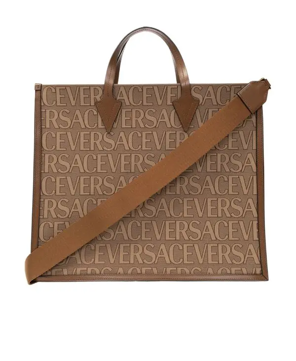 Versace Logo Jacquard Top Handle Bag - Brown