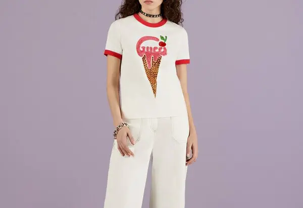 Gucci Ice Cream Sequin Embroidered T-shirt - Ivory
