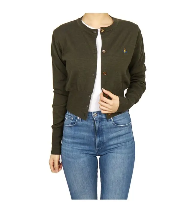 VIVIENNE WESTWOOD Orb Embroidered Cropped Cardigan - Green
