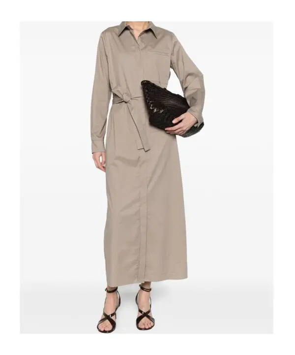 Peserico Long Sleeve Belted Shirt Dress With Side Slits