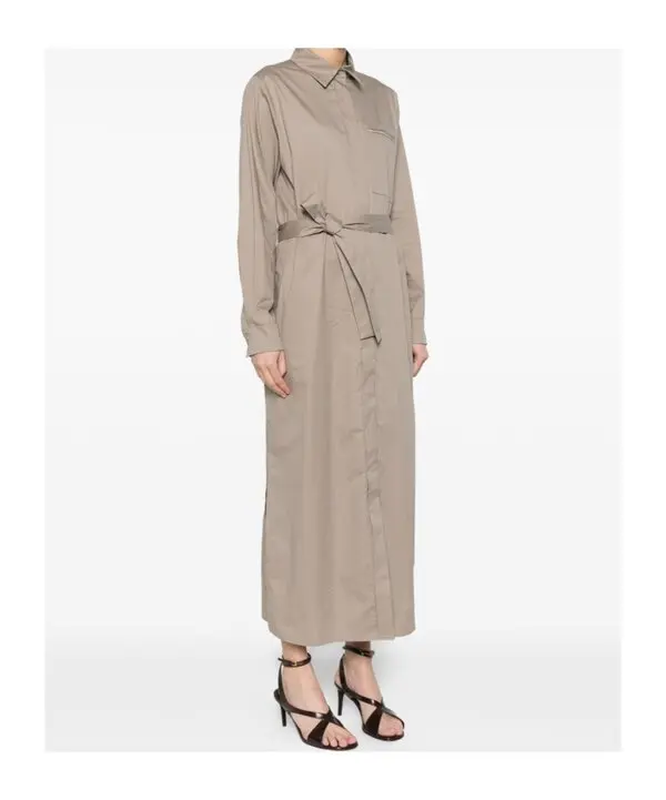 Peserico Long Sleeve Belted Shirt Dress With Side Slits