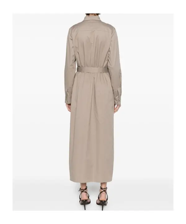 Peserico Long Sleeve Belted Shirt Dress With Side Slits
