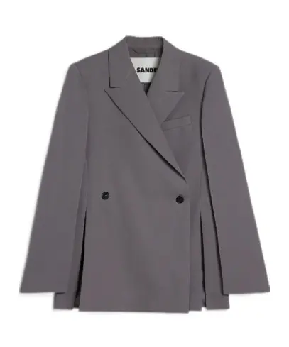 JIL SANDER Gabardine Double Breasted Blazer - Gray