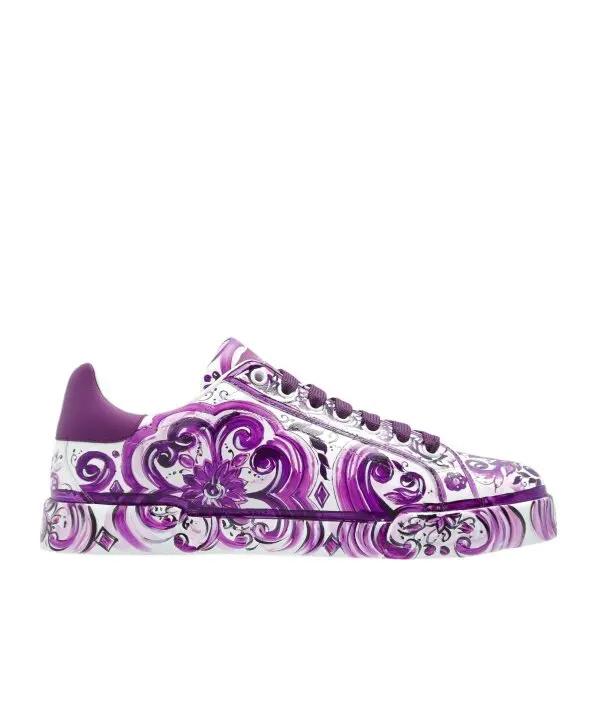 Dolce & Gabbana Majolica Printed Lace-up Sneakers - Purple