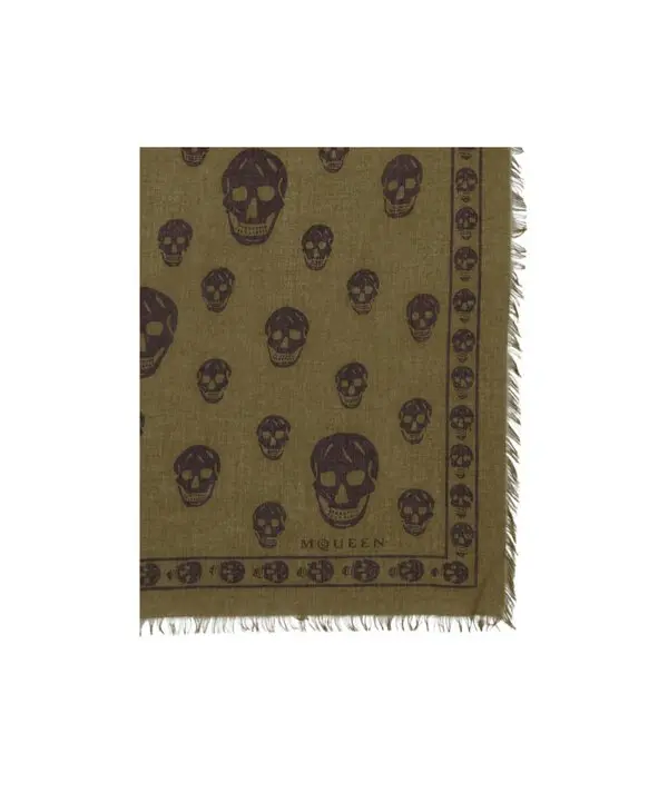 Alexander McQueen Classic Skull Printed Frayed-edeg Scarf - Green