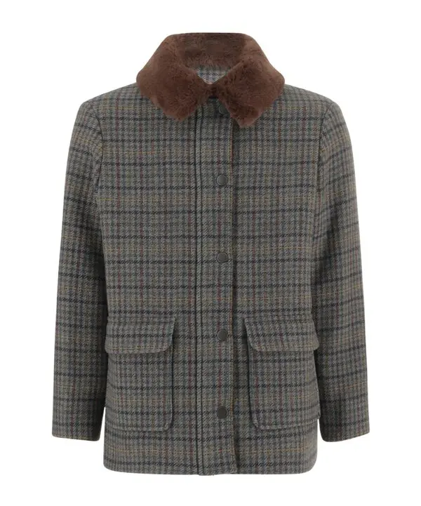 Bonpoint Checked Buttoned Jacket - Black