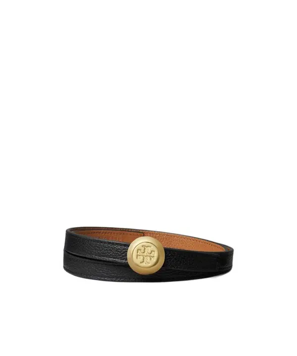 Tory Burch Medallion Double T Motif Leather Belt - Black/aged Tan