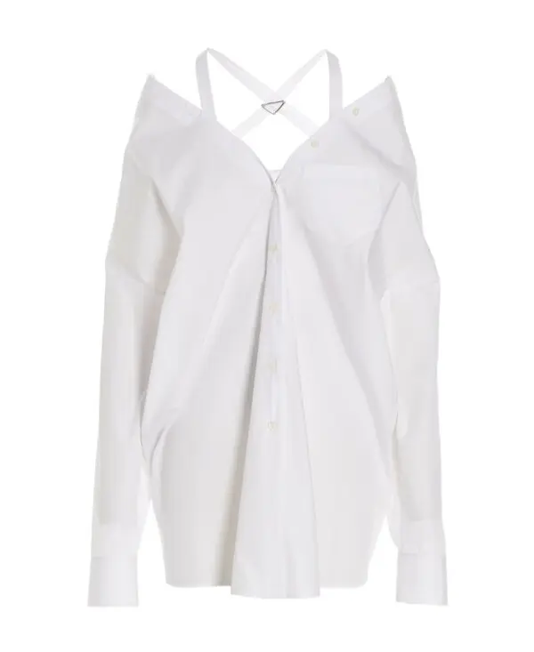 Prada Oversized Long-sleeved Shirt With Enamelled Triangle Logo - White