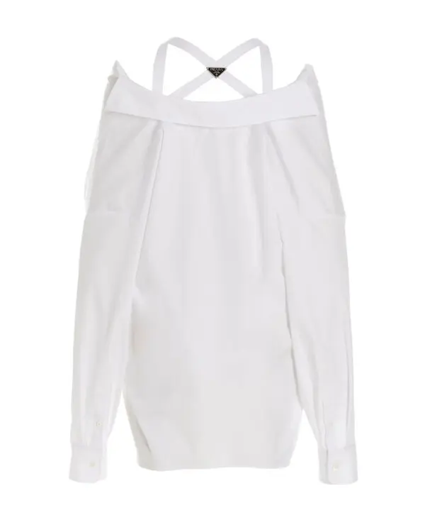 Prada Oversized Long-sleeved Shirt With Enamelled Triangle Logo