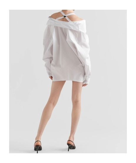 Prada Oversized Long-sleeved Shirt With Enamelled Triangle Logo