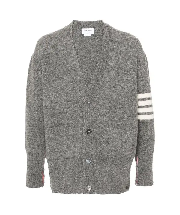 Thom Browne V-neck Cardigan With Four-bar Detail - Gray