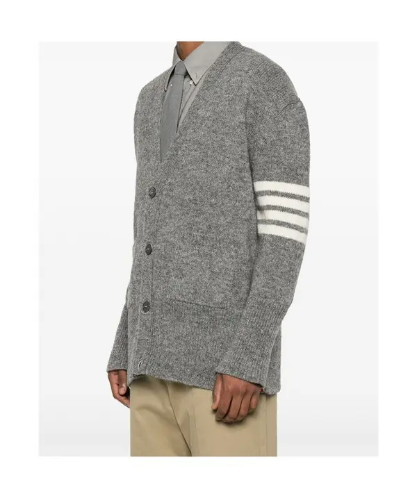 Thom Browne V-neck Cardigan With Four-bar Detail - Gray