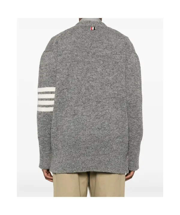 Thom Browne V-neck Cardigan With Four-bar Detail - Gray