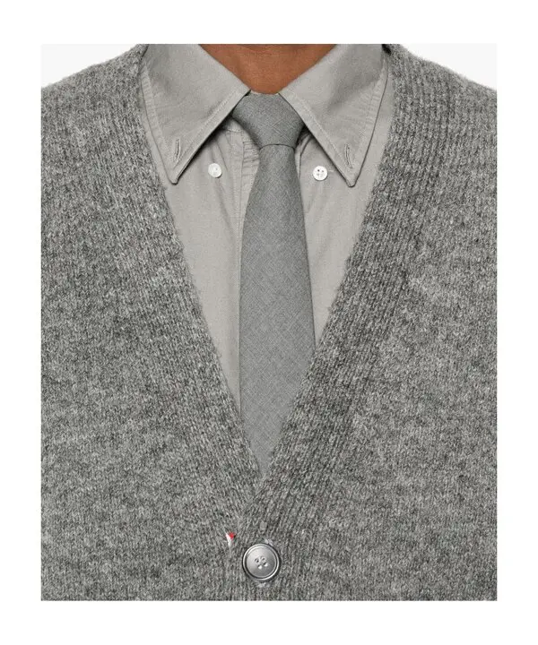 Thom Browne V-neck Cardigan With Four-bar Detail - Gray