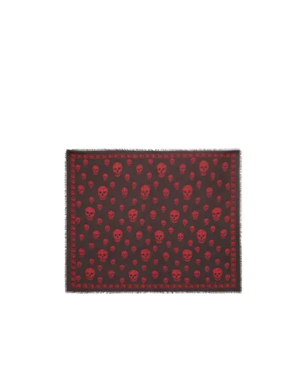 Alexander McQueen Classic Skull Printed Frayed-edeg Scarf - Deep Red