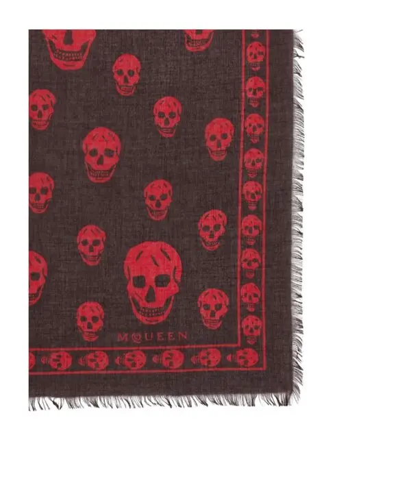 Alexander McQueen Classic Skull Printed Frayed-edeg Scarf - Deep Red