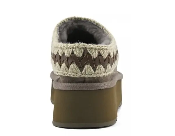 Mou Platform Slip-on Clogs With Hand-crocheted Wool - Elephant Grey