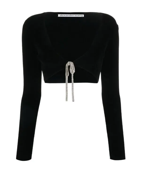 Alexander Wang Long-sleeved Cropped Cardigan With Crystal Embellishments - Black