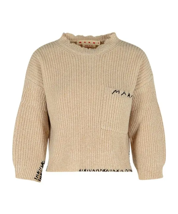 Marni Logo Embroidered Knitted Jumper - Beige