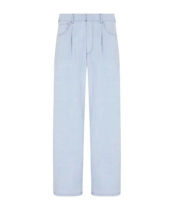 Giorgio Armani Pleated Straight Leg Trousers - Light Blue