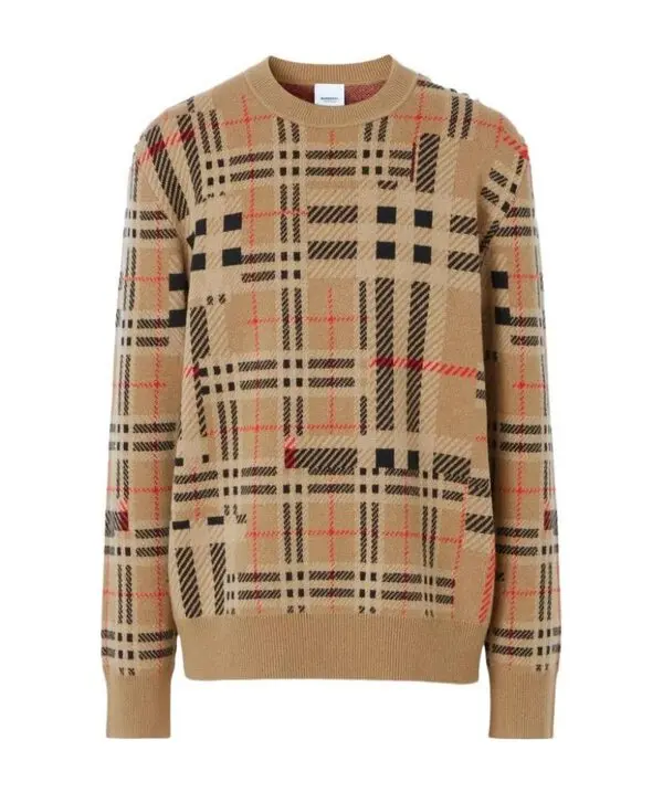 Burberry Contrast Check Cashmere Jacquard Jumper - Green