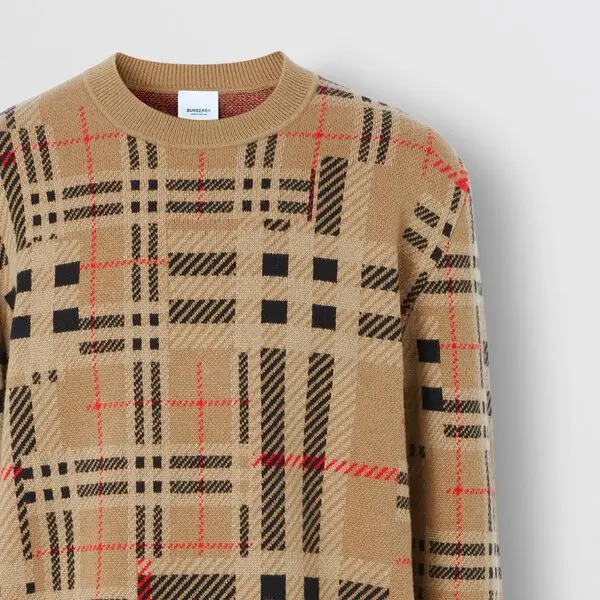 Burberry Contrast Check Cashmere Jacquard Jumper