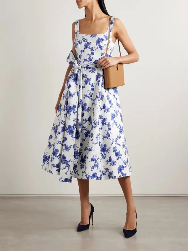 Carolina Herrera Floral Print Belted Dress - White