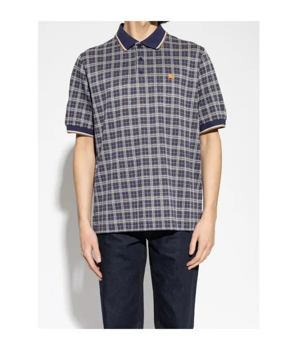 Burberry Ekd Embroidered Checked Short Sleeved Polo Shirt