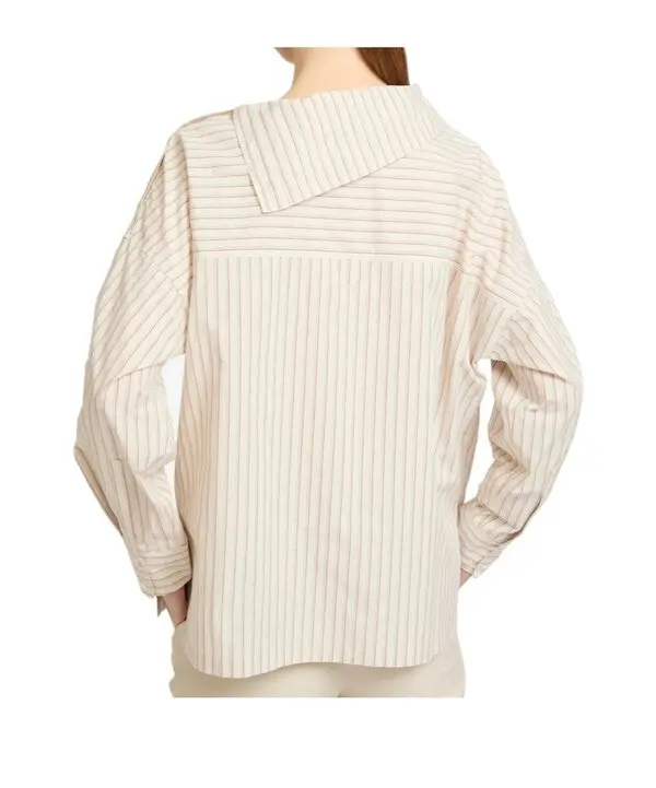 YVES SALOMON Asymmetrical Neck Poplin Blouse