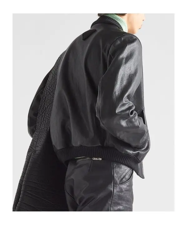 Prada Long-sleeved Zipped Leather Bomber Jacket
