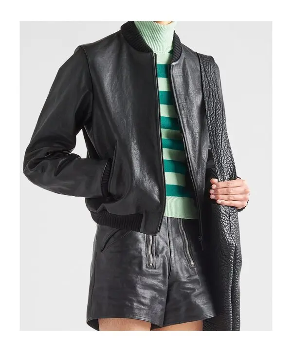 Prada Long-sleeved Zipped Leather Bomber Jacket