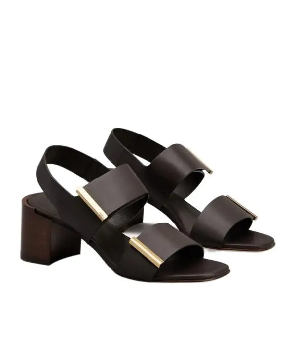 TOD'S Block Heel Slingback Sandals With Metal Detail - Black