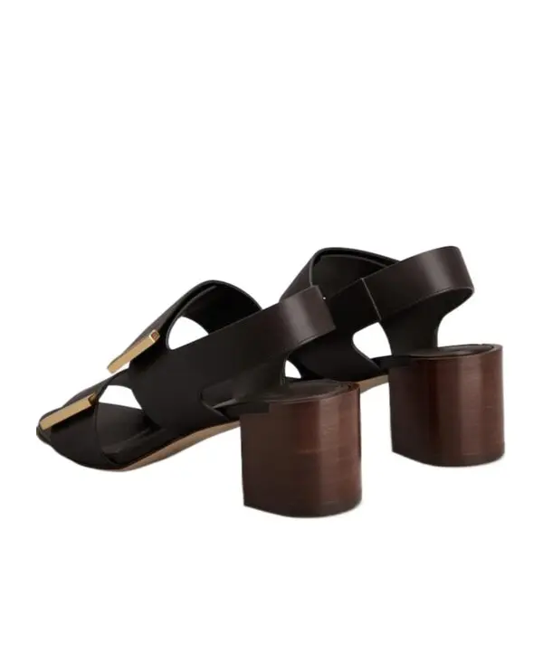 TOD'S Block Heel Slingback Sandals With Metal Detail - Black