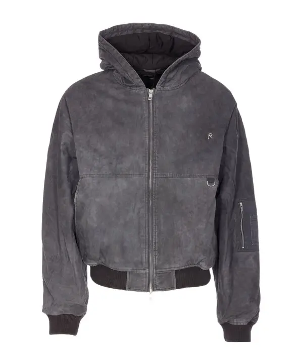 REPRESENT Washed Bomber Hooded Jacket - Black