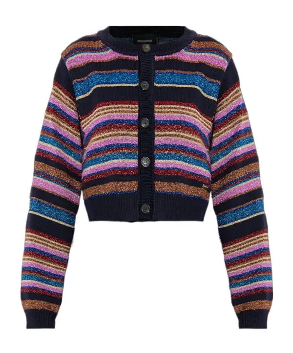 Dsquared2 Striped Button-up Crewneck Cardigan - Multi-color