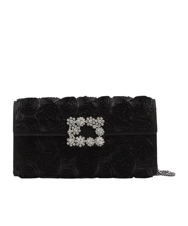 ROGER VIVIER Embellished Floral Shoulder Bag - Black