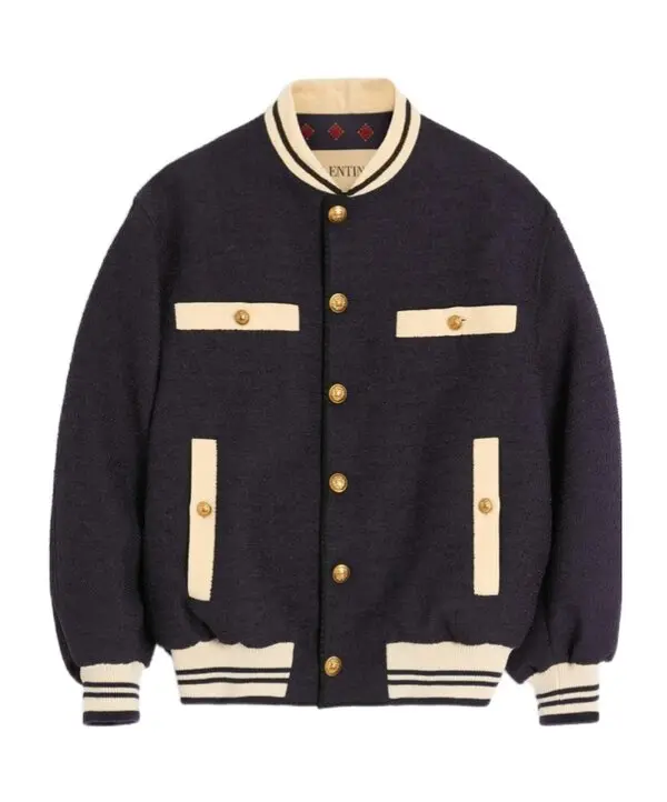 Valentino Garavani Button-up Varsity Jacket - Navy