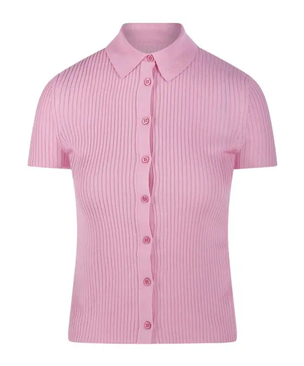Balenciaga Short-sleeve Rib-knit Collared Top - No
