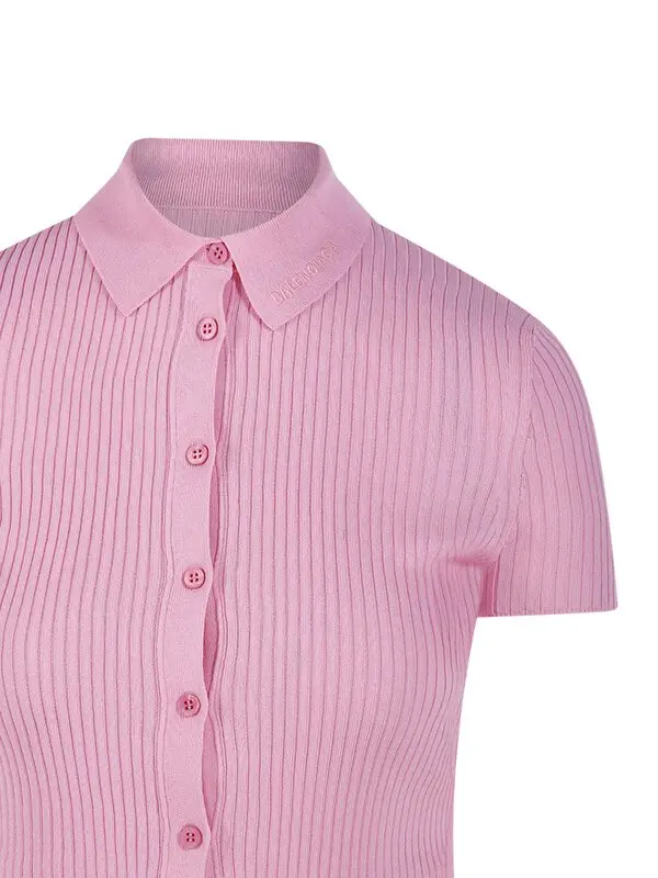 Balenciaga Short-sleeve Rib-knit Collared Top