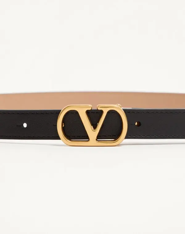 Valentino Garavani Vlogo Signature Reversible Shiny Calfskin Belt 20mm / 1.2 - Nero/rose Sand