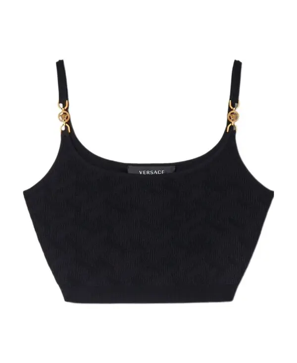 Versace Medusa Plaque Cropped Knit Top - Black