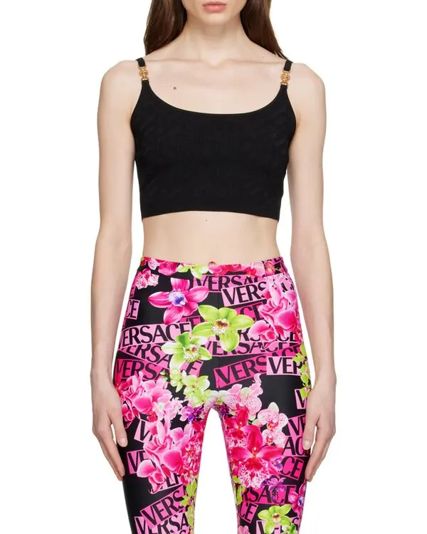 Versace Medusa Plaque Cropped Knit Top - Black